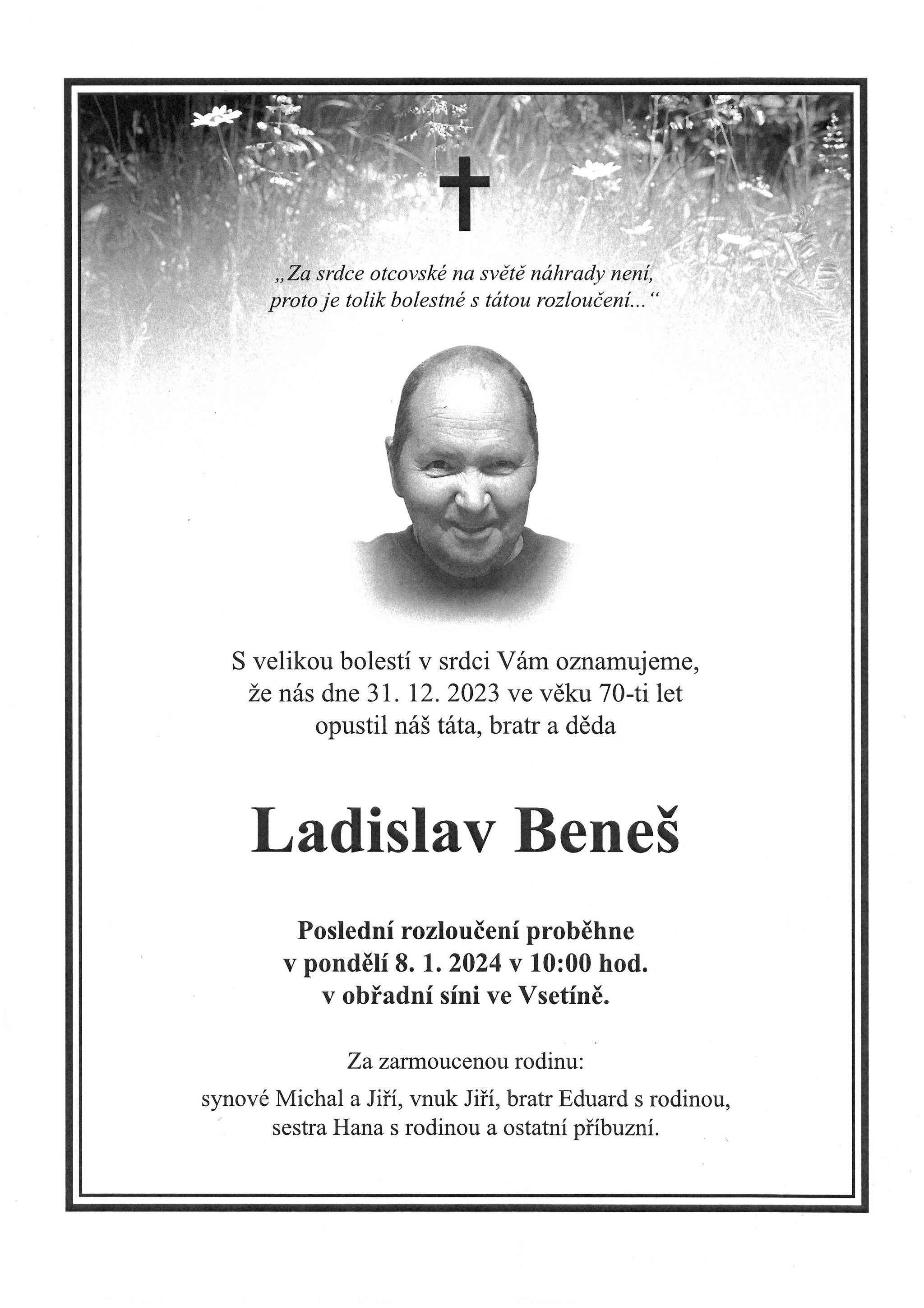 Pan Ladislav Beneš Smutecnioznamenieu